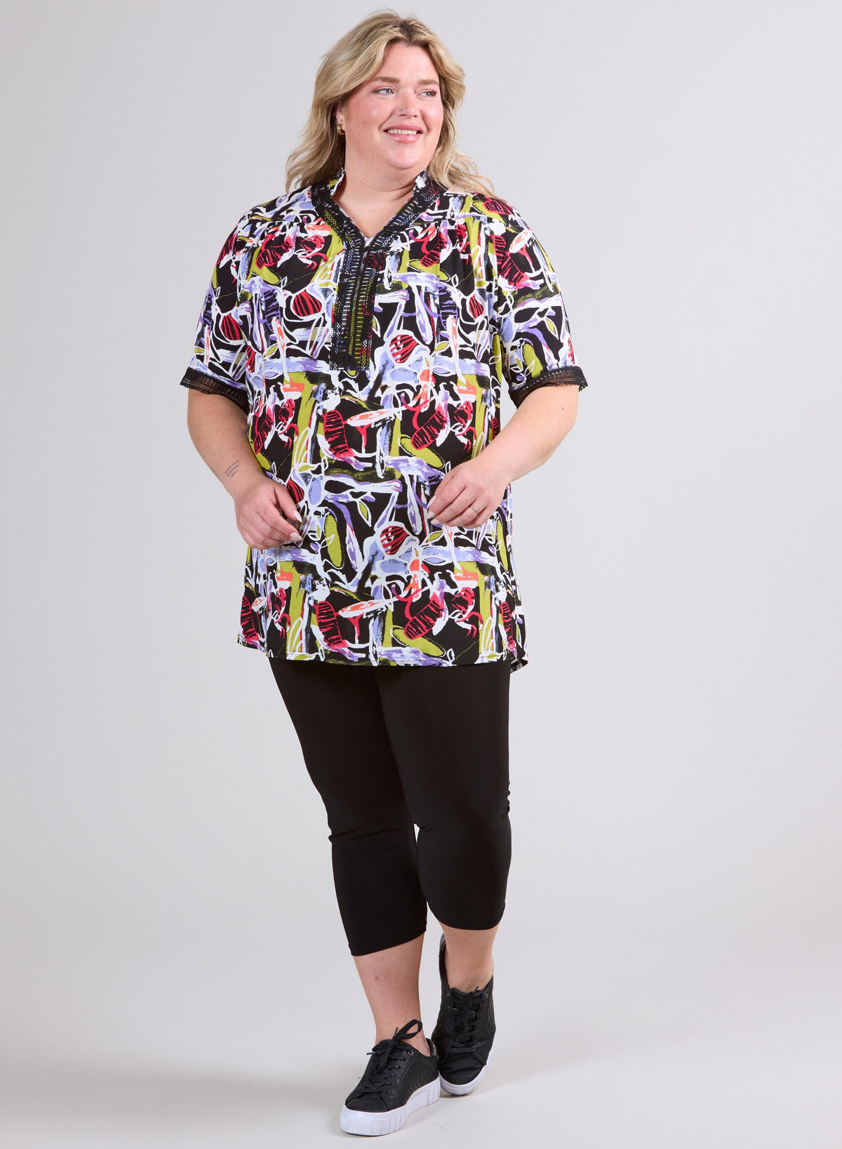 Magna Lace Detail Light Viscose Blouse Mixed Purple Lime Print ...